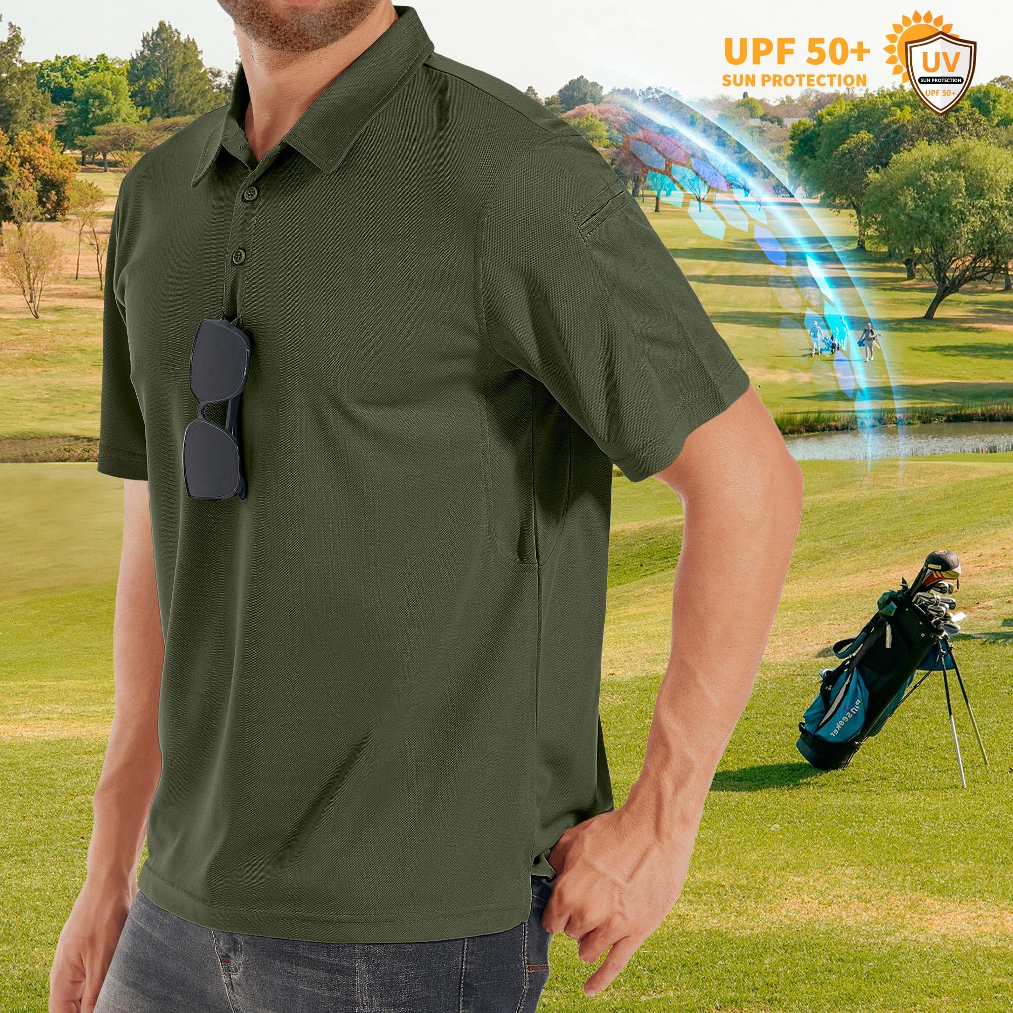 Polu Men's Polo Shirts Quick Dry Golf Shirt Short Sleeve Outdoor Casual Work Collared T Shirts Black L