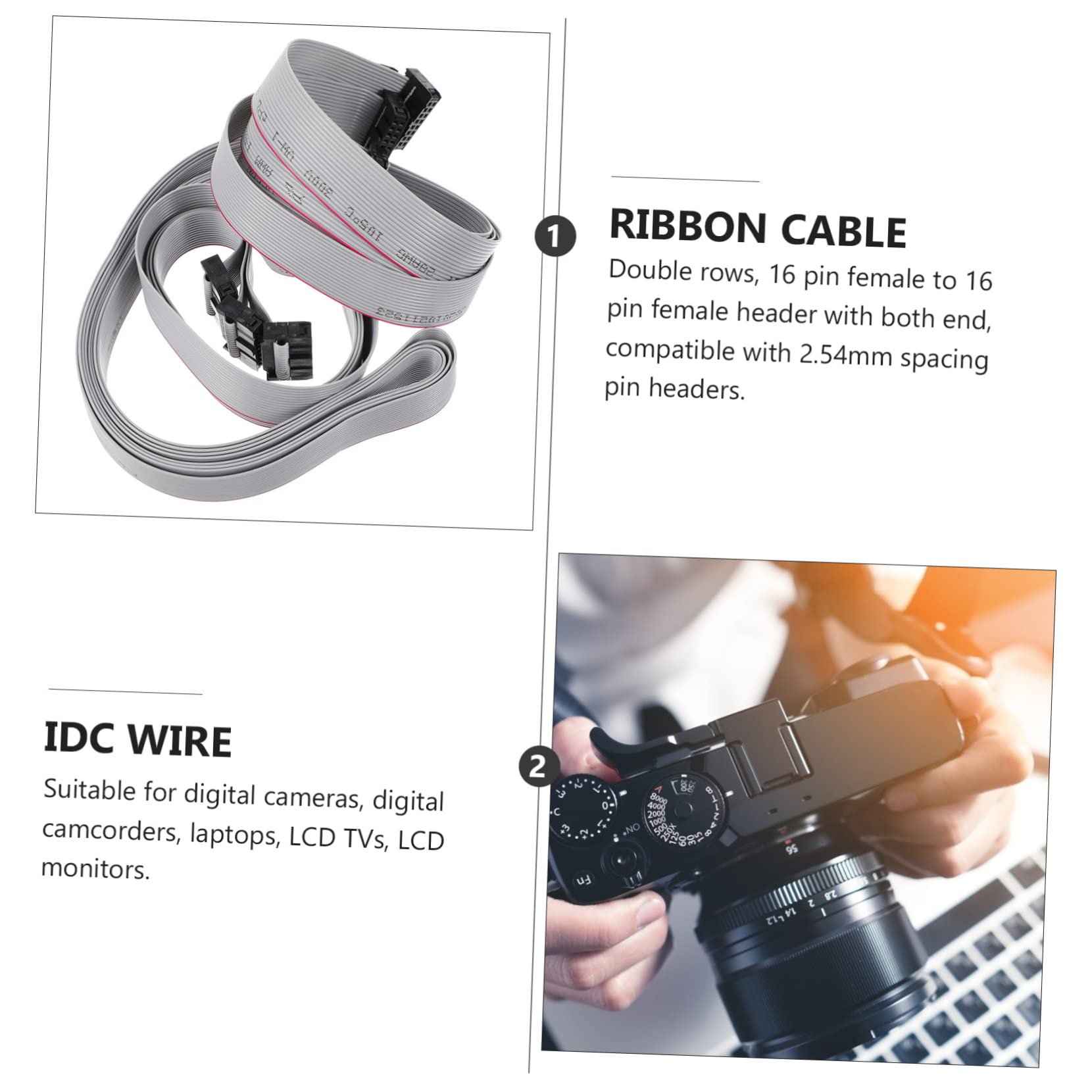 VILLCASE 8 pcs Cable IDC 16 Pin Connector IDC Ribbon Connector IDC Cord IDC Wire IDC Connector 16 Pin Wire Gray Wire Flat line Ribbon tinned Copper Wire