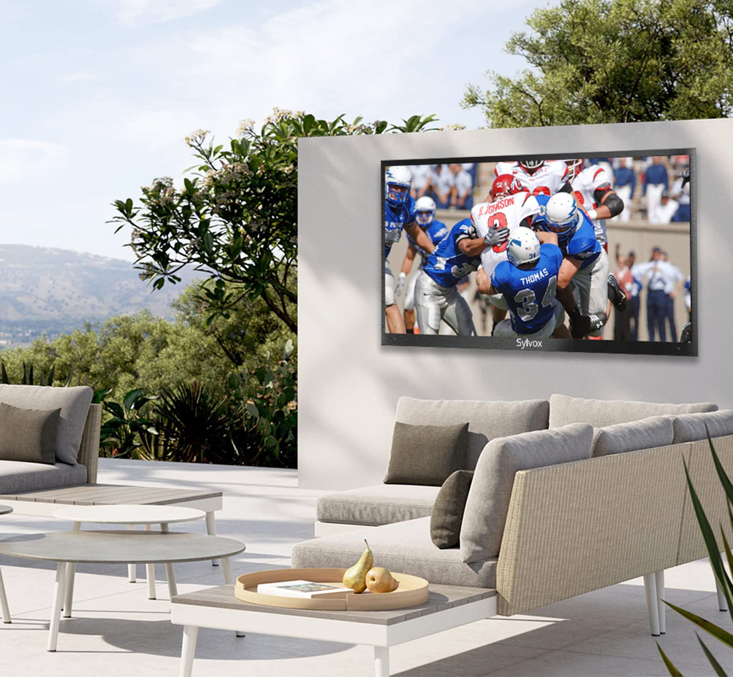 SYLVOX Outdoor TV, 55 inch Waterproof 4K Smart TV, Outdoor Television Support Bluetooth WiFi for Full Sunshine Areas 2000nits (Pool Series)