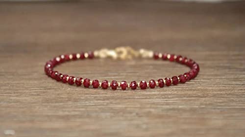 Ruby Bracelet, Gold Filled, Rose Gold or Sterling Silver Beads, Ruby Jewelry, July Birthstone, Stacking, Gemstone Jewelry, Valentine's Day 7" Beaded Bracelet YOBRC-7611