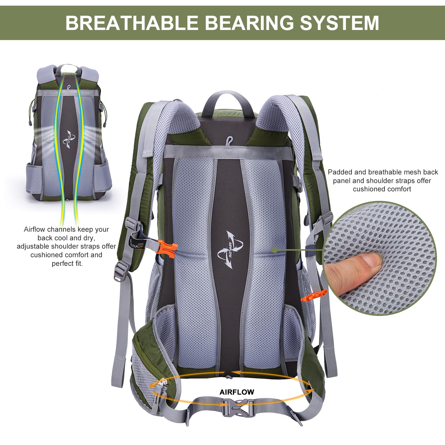 MOUNTAINTOP 40L Hiking Backpack Travel Daypack with Rain Cover for Outdoor Backpacking, Camping