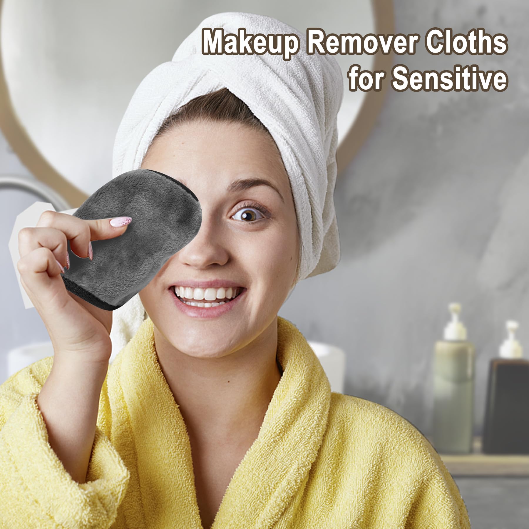 KODAMO Makeup Remover Cloth, 6 inch x 6 inch Reusable Makeup Remover Towels with Laundry Bag, Microfiber Makeup Removal Face Wash Cloths with Just Water, Eco-friendly, 12 Pack, Grey