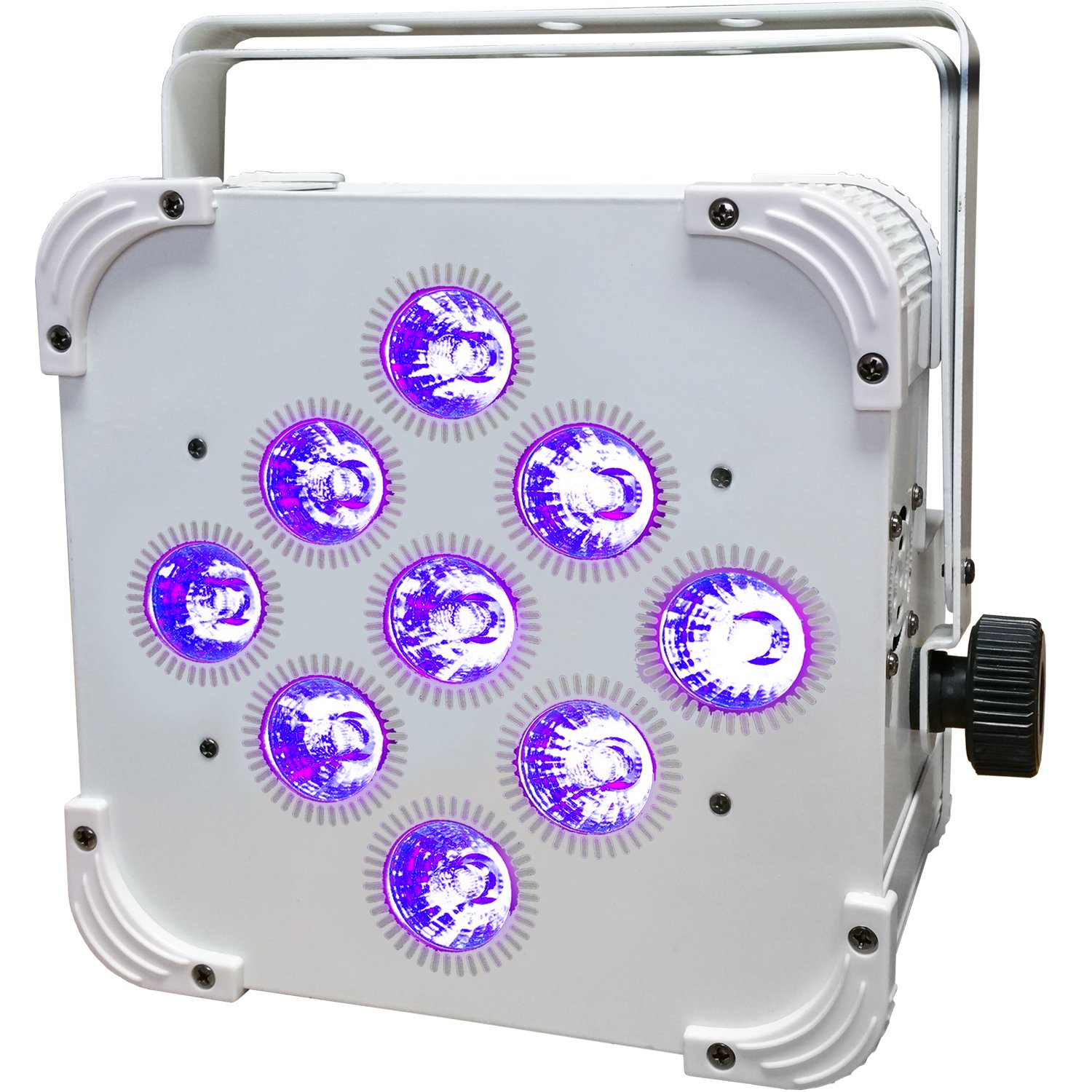 LED Up Light - 16 Hour LED Battery Powered Wireless DMX - 9x6w RGBAW+UV (White Case) - Weddings - Stage Light - Dj Light