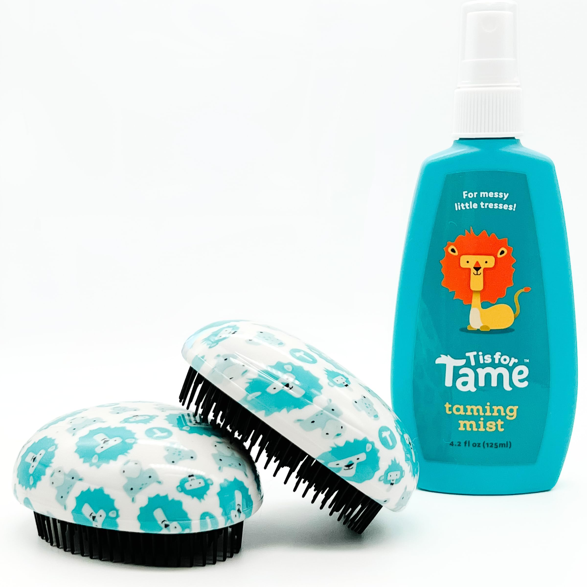 T is for Tame โ Bundle - Hair Taming Spray for Frizz, Static, Flyaways & Bed Head for Toddlers & Kids, and 2 Flexible Bristle Detangling Brushes, Spray is a 100% Natural Hair Product