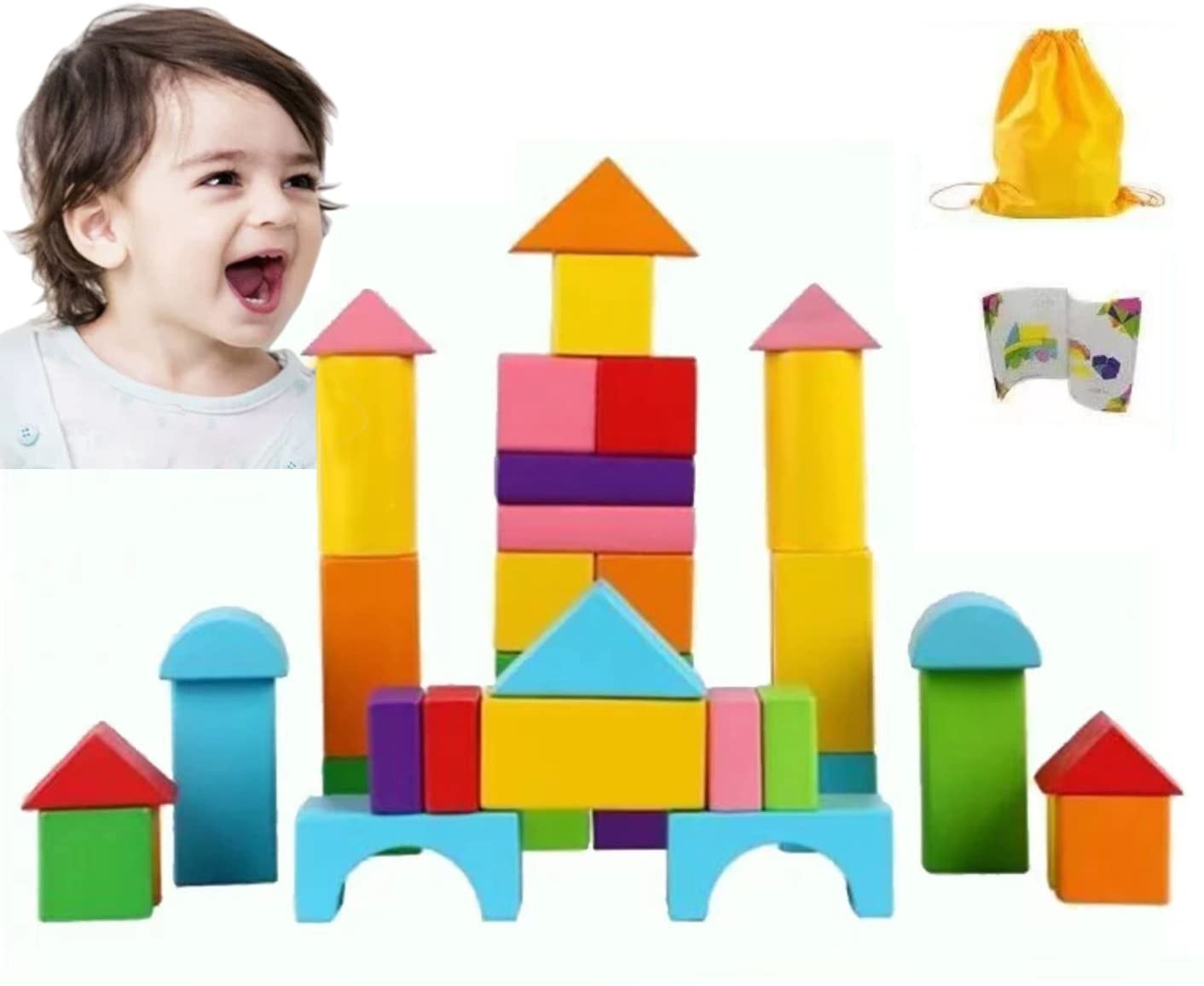 SHIMANDA Wooden Multicolour Building Blocks Set for Boys & Girls, Colorful Learning Educational Construction Toys Gift for Kids, Stacking Building Blocks for Toddlers (40 PCS)