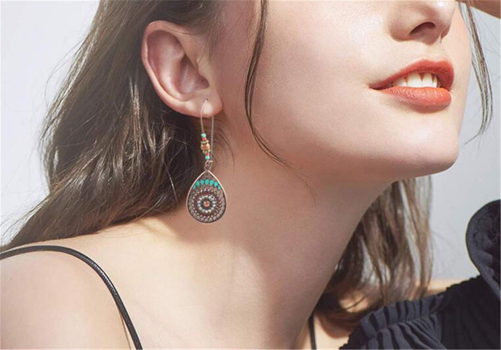 LAIMALA 7 Pairs Bohemian Vintage Dangle Earrings Retro Rhinestone Dangle Drop Earrings for Women