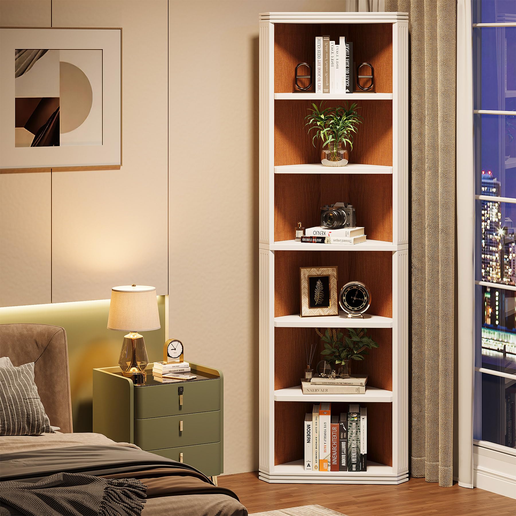 Tribesigns 7-Tier Corner Shelf, 70.87" Tall Corner Bookshelf, Modern White Corner Bookcase, Large Wood Display Shelf for Living Room, Bedroom, Home Office