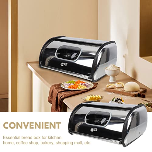 Tofficu Bread Storage Container Metal Bread Box Stainless Steel Roll Top Bread Bin Modern Bread Storage Holder Food Keeper Container Organizer with Lid for Kitchen Dining Metal Bread Box Roll Top