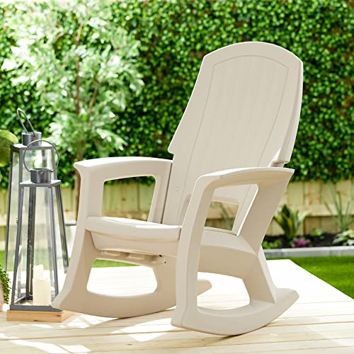 Semco Plastics Rockaway Heavy Duty Polyethylene All Weather Outdoor Rocking Chair with Backrest and Armrests for Porch, Deck, and Patio, Tan