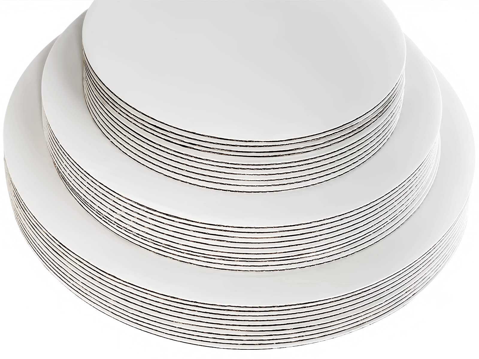 ONEMORE 30-Pack White Cake Board Rounds,Circle Cardboard Base Boards, 8, 10 and 12-Inch. Perfect for Cake Decorating, 10 of Each Size (White,30)