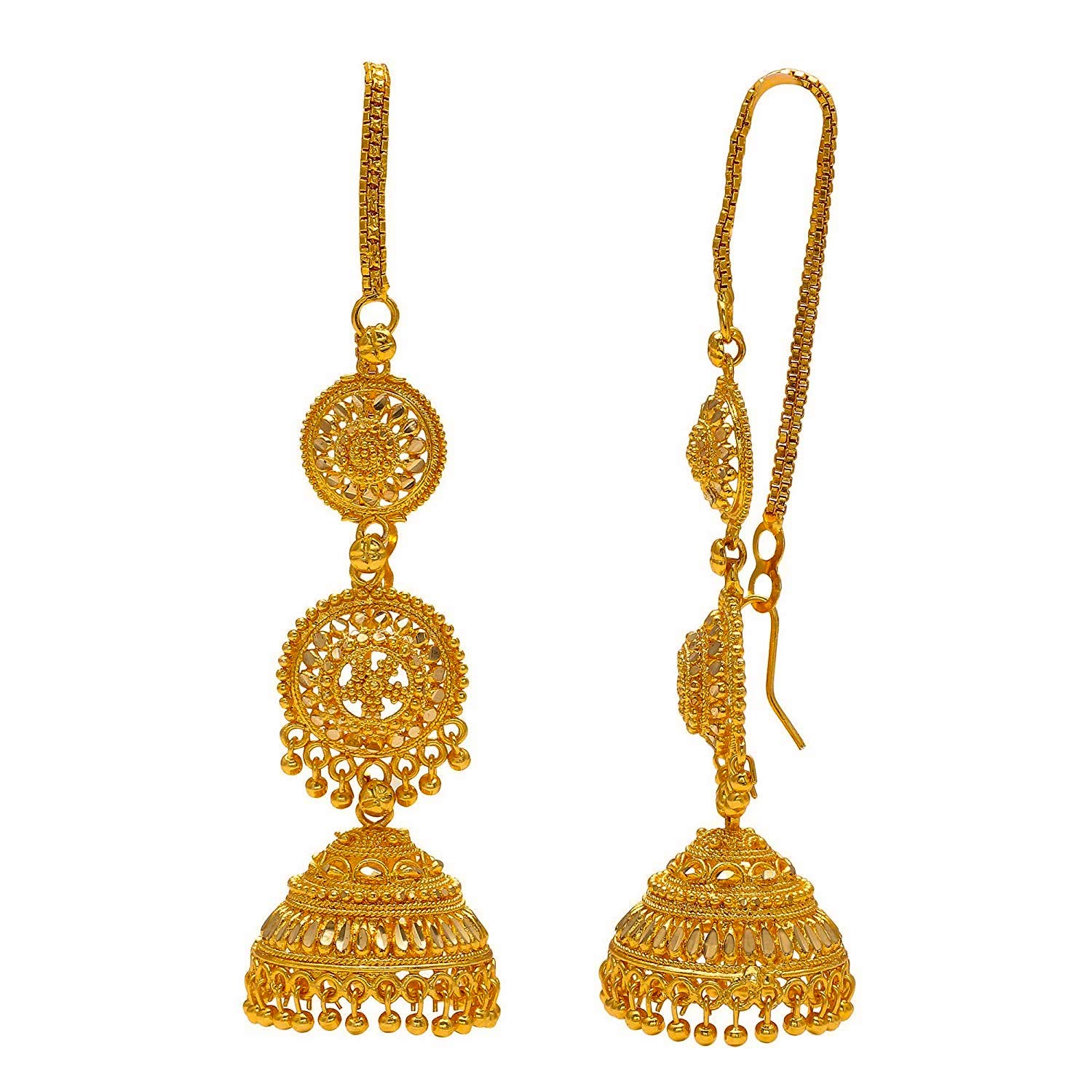 Jewel India Handmade Ethnic Bollywood Traditional Wedding Bridal Party-wear Gold Plated Indian Chain Jhumka Jhumki Designer Chandbali Earrings for Women