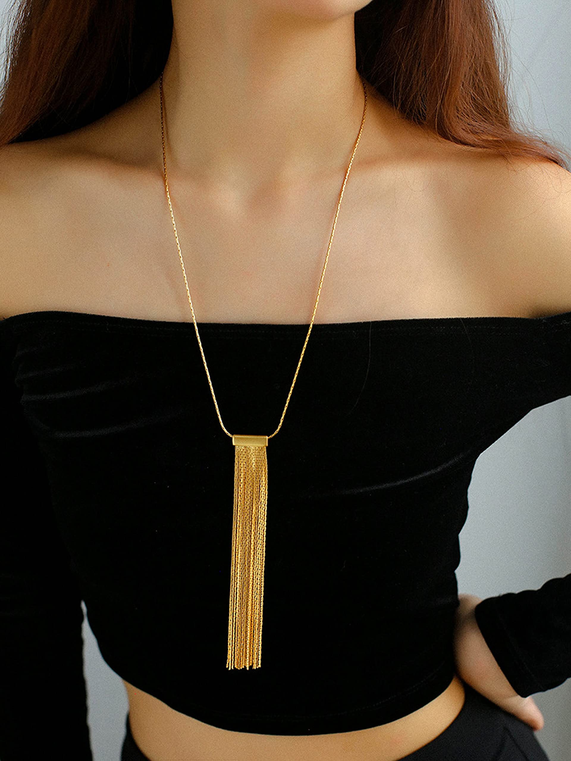 Long Drop Dangle Statement Earrings 18k Gold Hook Sleek Chain Tassel Earrings Minimalism Dainty Party Jewelry Gift for Women