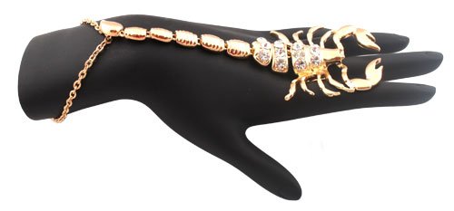 JOTW Scorpion Adjustable Finger Ring and Slave Hand Chain Bracelet One Size Fits All (F-265) (Silvertone, Metal)