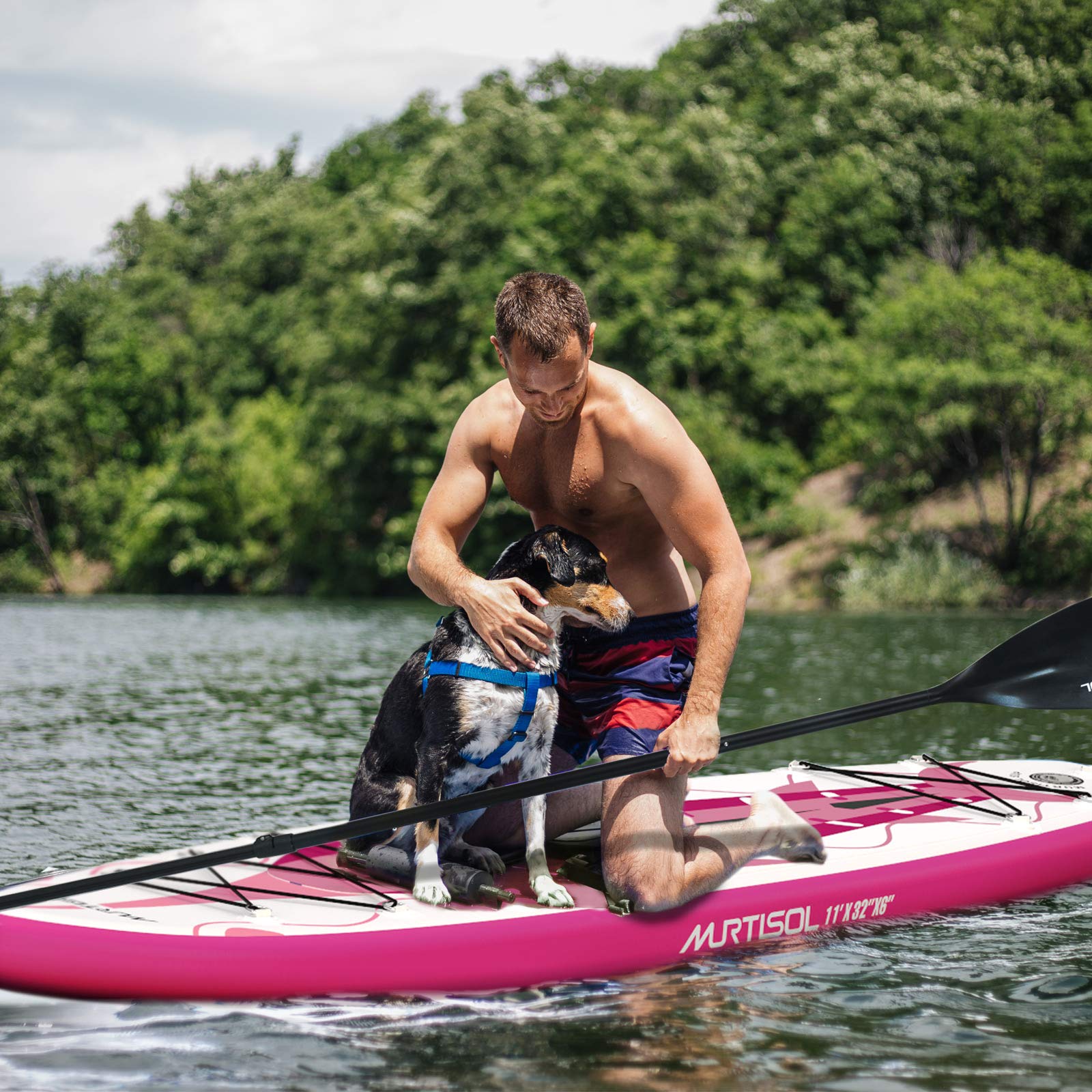 Murtisol 11'32" 6” Inflatable Stand Up Paddle Board with Premium SUP Accessories, Bottom Fin for Paddling, Leash and Hand Pump Non-Slip Deck Standing Board with 2 Waterproof Bags,Pink