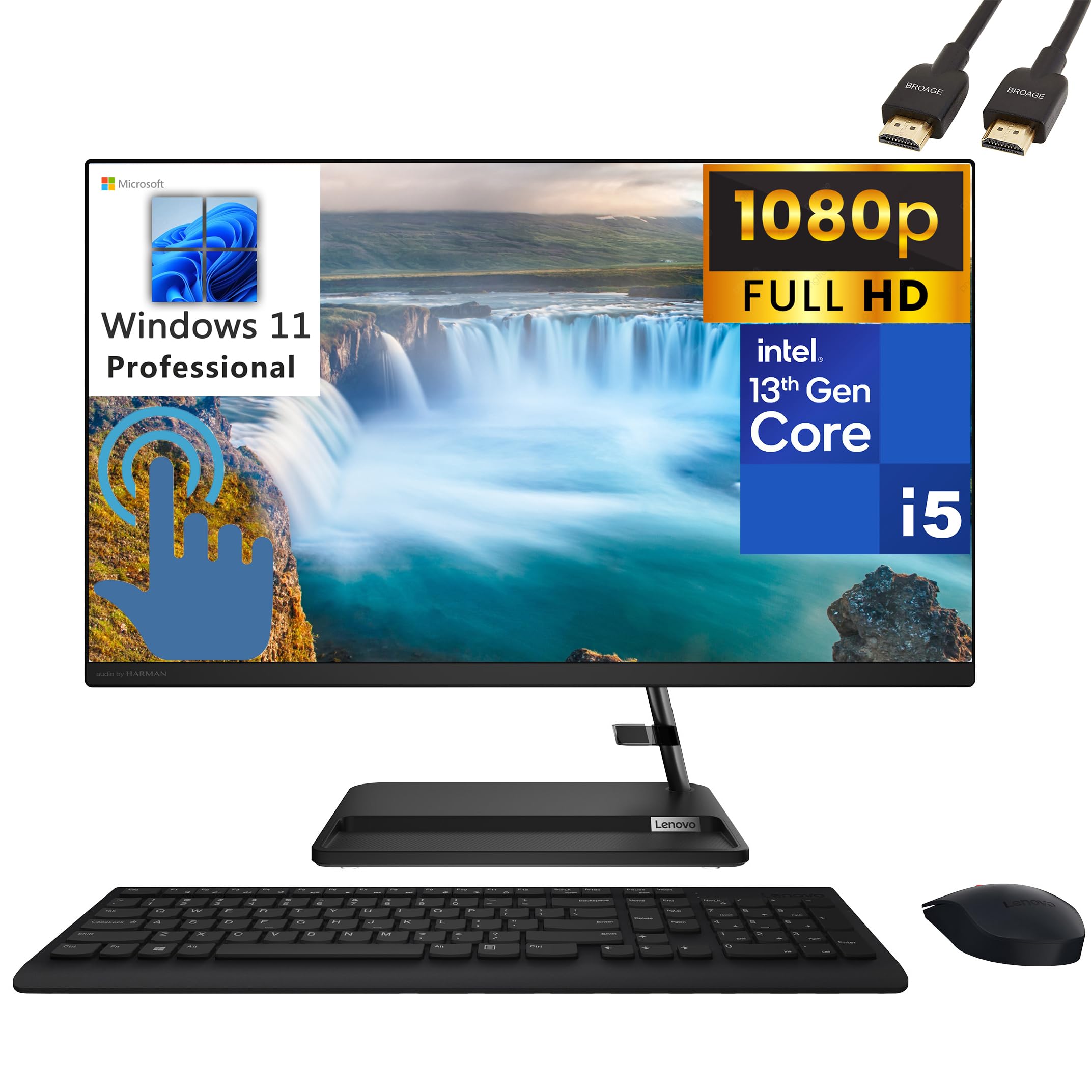 Lenovo 2023 IdeaCentre AIO 3 27" Touchscreen FHD Business All-in-One Desktop Computer, 13th Gen Intel 8-Core i5-13420H, 32GB DDR4 RAM, 2TB PCIe SSD, WiFi 6, BT 5.1, Windows 11 Pro, BROAG HDMI Cable