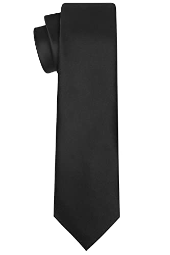 KissTies Mens Silk Black Tie Solid Satin Wedding Necktie + Gift Box