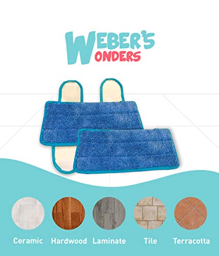 Set Of 2 Microfiber Weber’s Wonders Prime Mop Pads - Washable - Reusable - Durable - Works With Swiffer and ReadyMop Heads