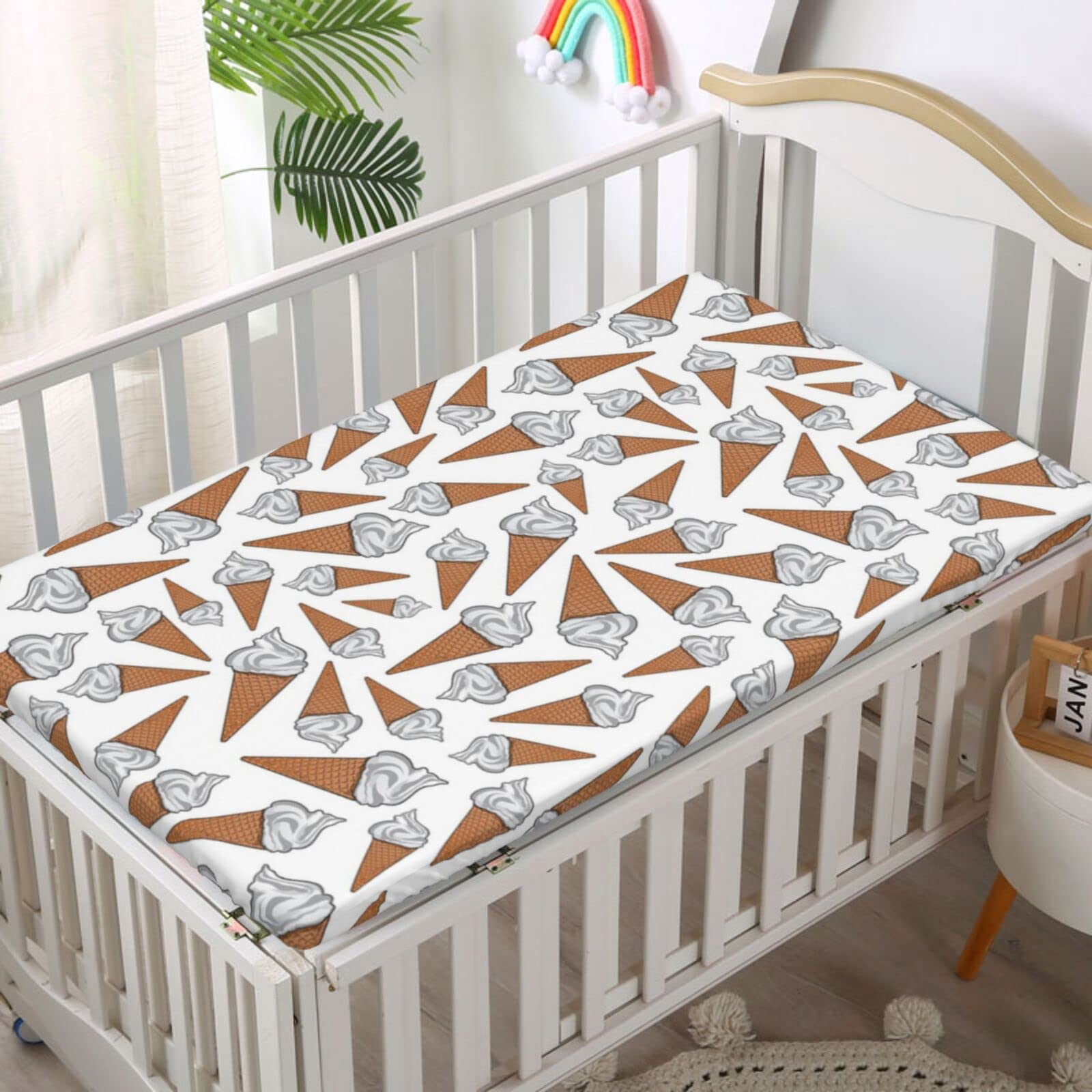 Sweets Themed Fitted Mini Crib Sheets,Portable Mini Crib Sheets Soft Toddler Mattress Sheet Fitted-Baby Crib Sheets for Girl or Boy,24β x38β,Pale Caramel Pearl