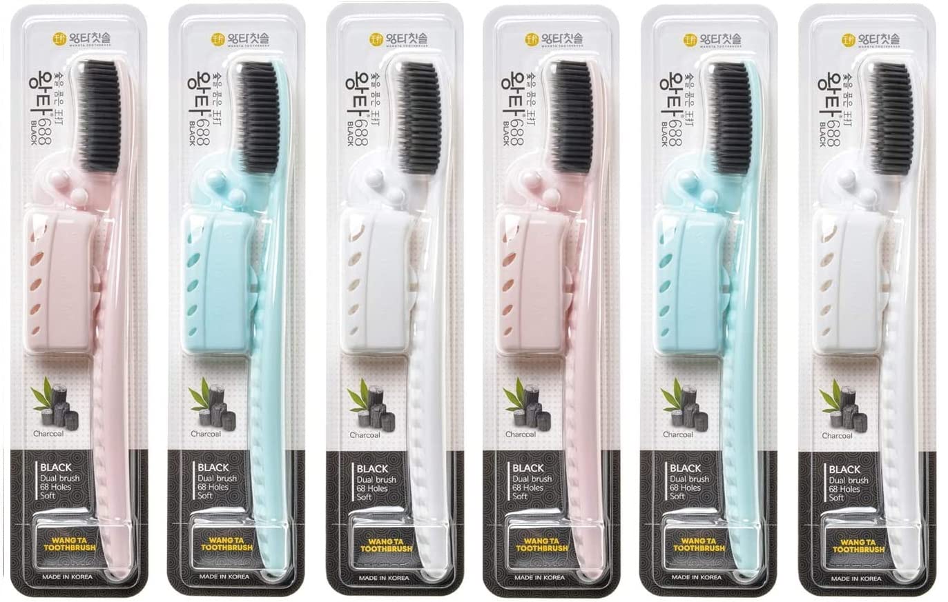 Samjung Wangta Soft Toothbrush, 6 Pack (Charcoal) – Best Manual Toothbrush for Maximum, Efficient Cleaning and Sensitive Gums and Teeth