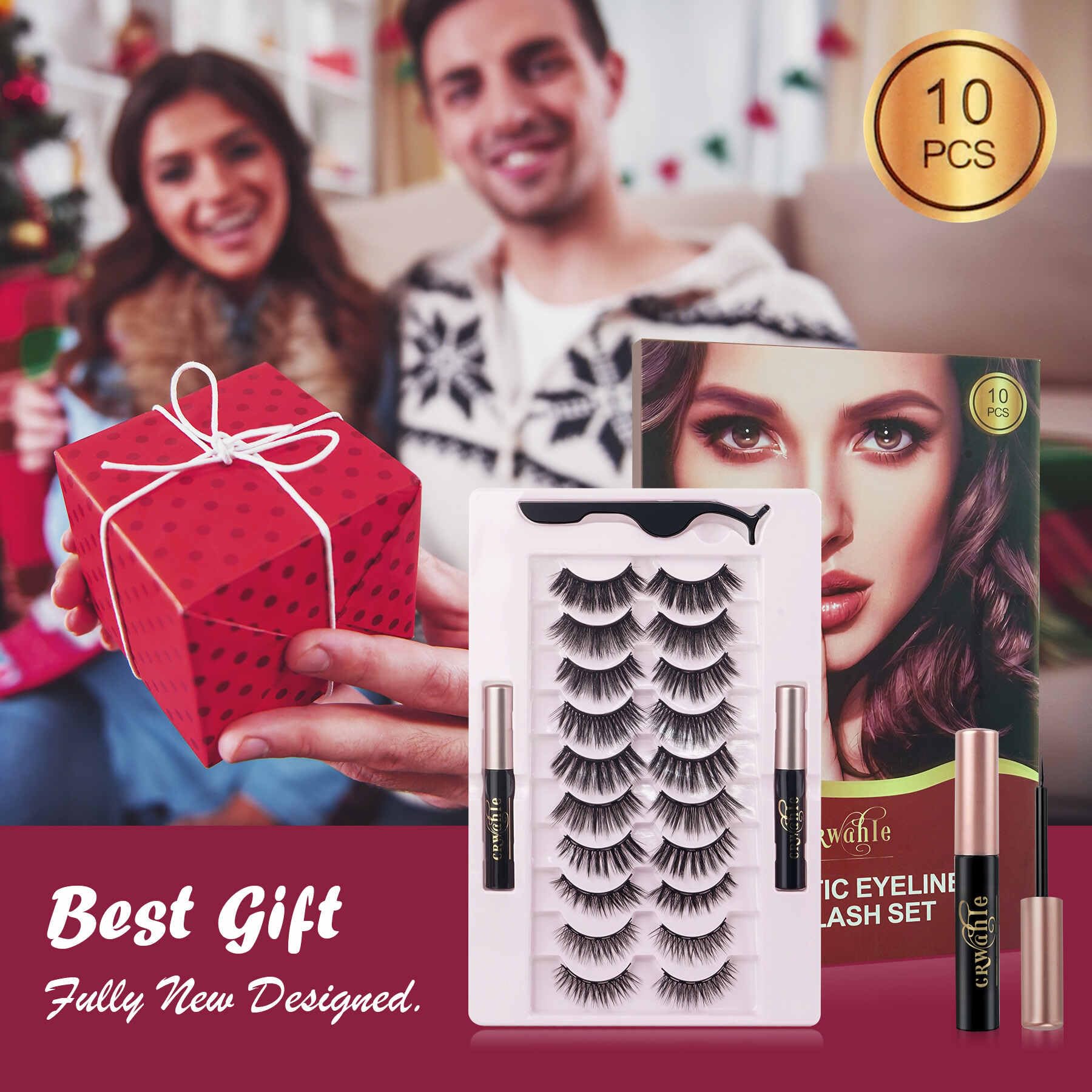 Magnetic Eyelashes Kit , Crwahie 10 Pair Magnetic Lashes with Eyeliner & Tool, 3D Long Lasting Magnetic Eyelashes Natural Look Reusable Sweatproof False Eyelashes, Easy to Wear, No Glue Needed