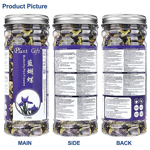 Plant Gift 135 Cups Pure Dried Butterfly Pea Flowers Blue Tea 40G/1.41oz Clitoria Ternatea Flower Herbal Tea, Caffeine Free, Loose Leaf, 100% Natural Herbal Tea