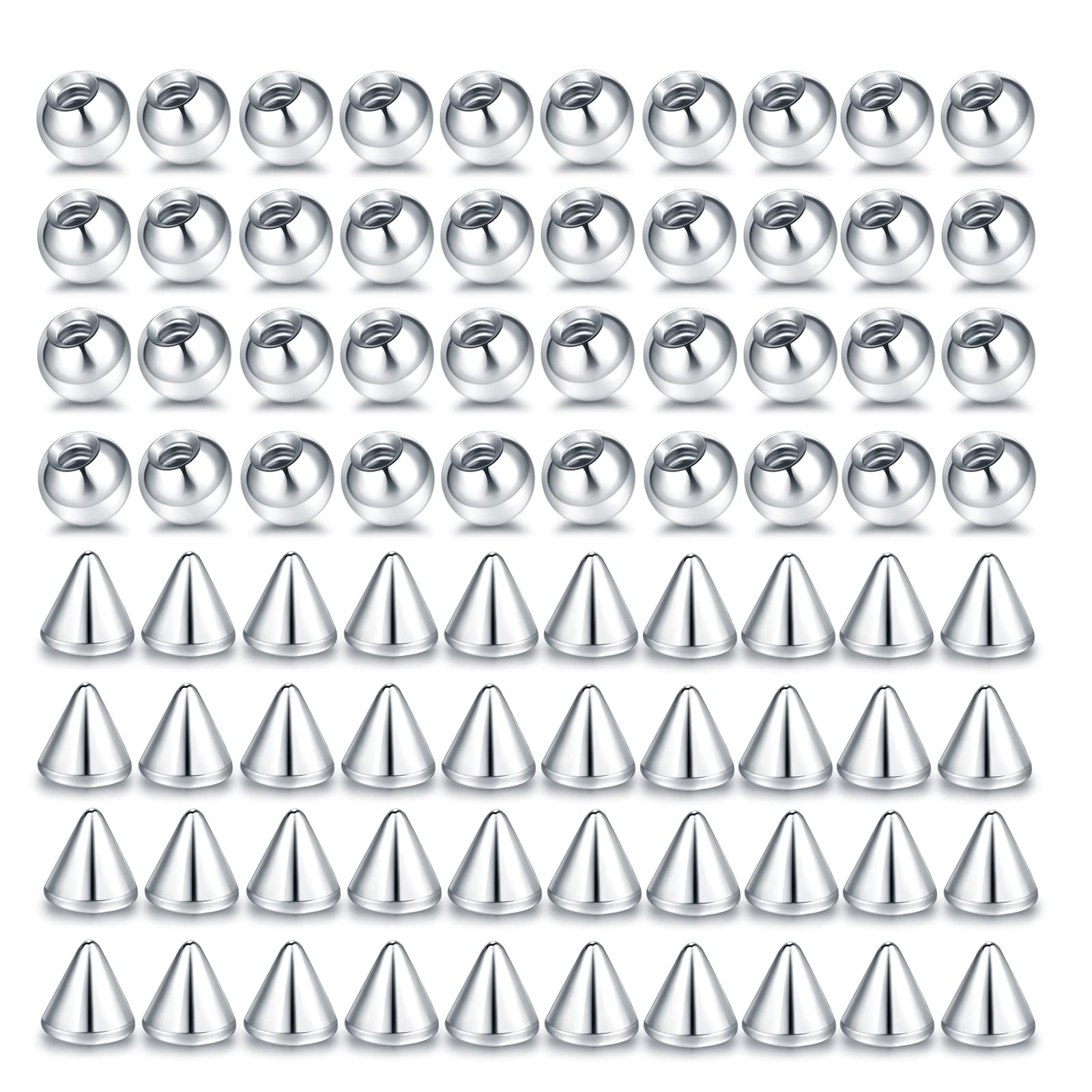 Oveta 20G 16G 14G Replacement Ball Stainless Steel Externally Threaded Piercing Barbell Parts for Lip Studs Septum Rings Labret Earrings Piercing Balls 3mm (80pcs,16g)