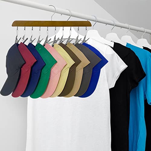 YI Boutique Hat Organizer, Wooden Hat Hangers for Closet, Hat Racks for Baseball Caps, Set of 2 Cap Organizer with 10 Adjustable Stainless Steel Clips, Hat Storage Fits All Caps