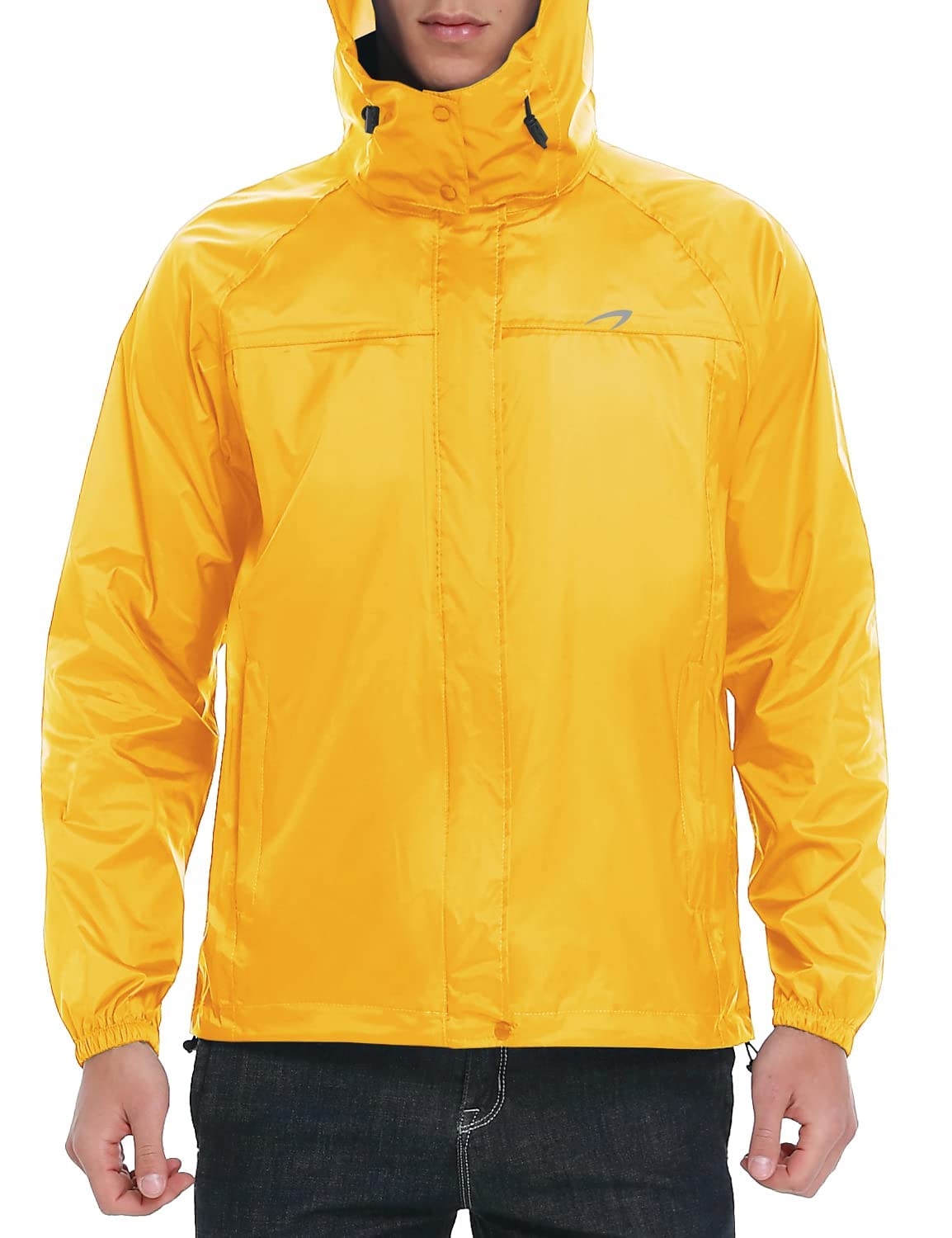 KPSUN Men's Rain Jackets Waterproof Lightweight Windbreaker Packable Cycling Running Raincoats with Removable Hood (Black L)