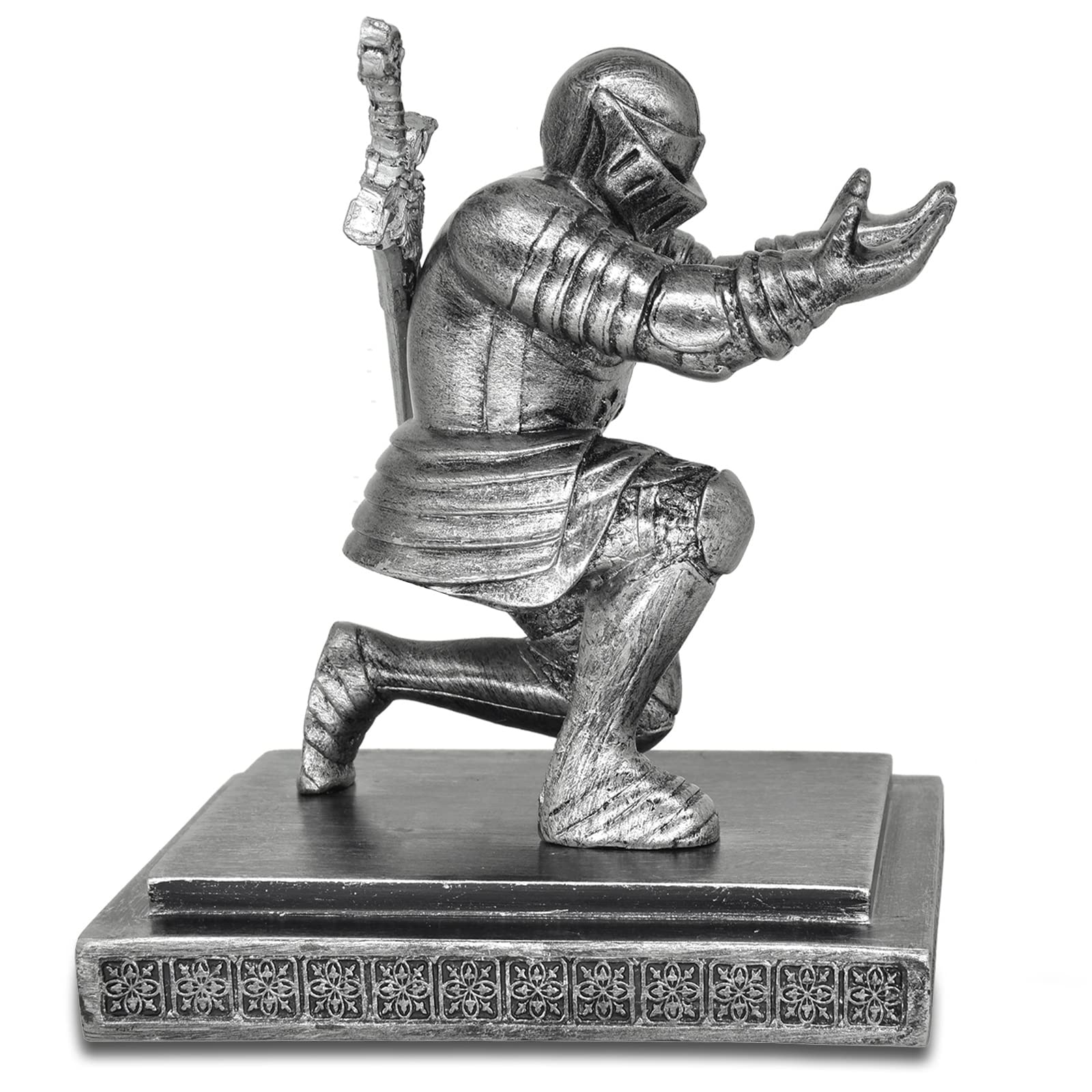 Knight Pen Holder with a Sword Kneeling Soldier Pencil Stand Desk Organizers Fancy Cool Medieval Gift for Men Dad Boyfriend Husband Son Office Home Decor