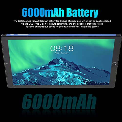 Tablet PC, 6GB RAM Type C Rechargeable 10.1in Tablet 100 to 240V Blue for Online Video (US Plug)