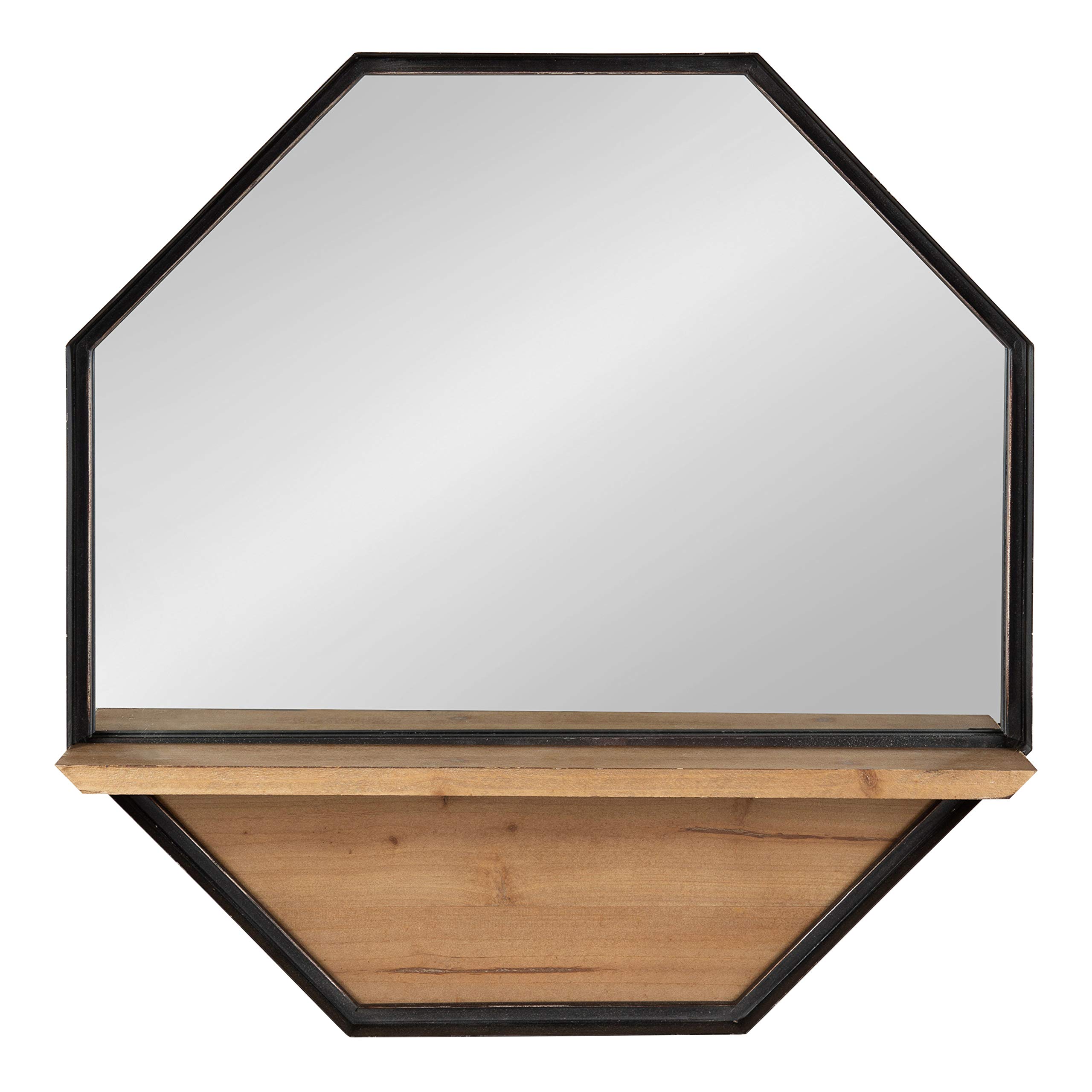 Kate and Laurel Owing Large Rustic Farmhouse Metal Octagon Wall Mirror with Shelf, Black