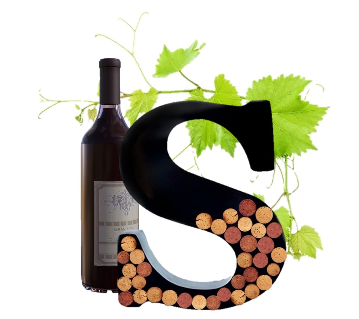 Premium Metal Letter Wine Cork Holder Is A Perfect Bar Decor Made of Durable Metal and A Glossy Black Finish With Rounded Edges , This Bar Cart Accessories Is Easy To Hang , Letter S (9,64”x 2”x 12”).