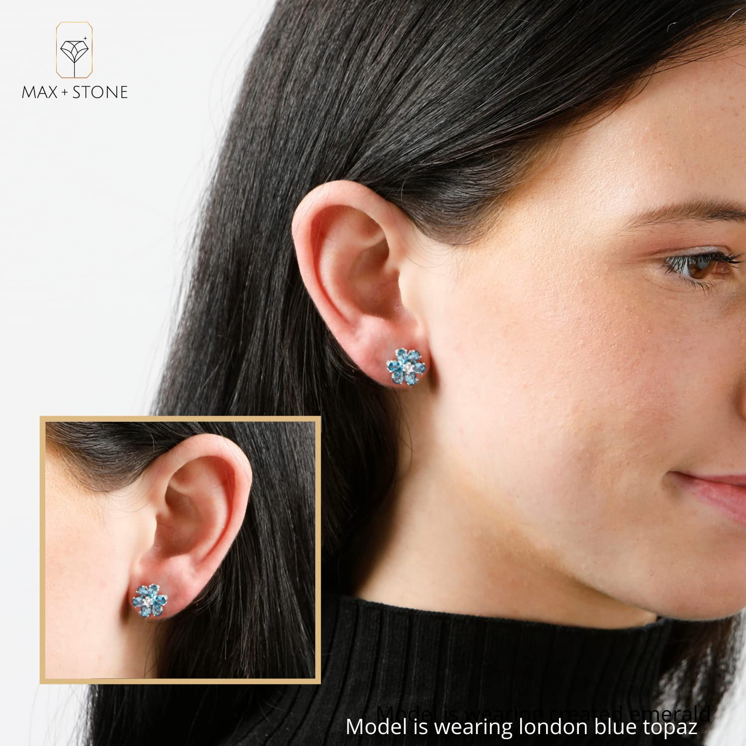 MAX + STONE Small Purple Amethyst Flower Stud Earrings for Women in 925 Sterling Silver with Push Backs and 0.5 Inch February Birthstone