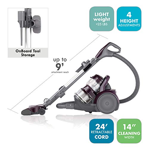 Kenmore Friendly Lightweight Bagless Compact Canister Vacuum, HEPA, Extended Telescoping Wand, Retractable Cord and 2 Cleaning Tools, Pet PowerMate + 2 Motor Power, Purple