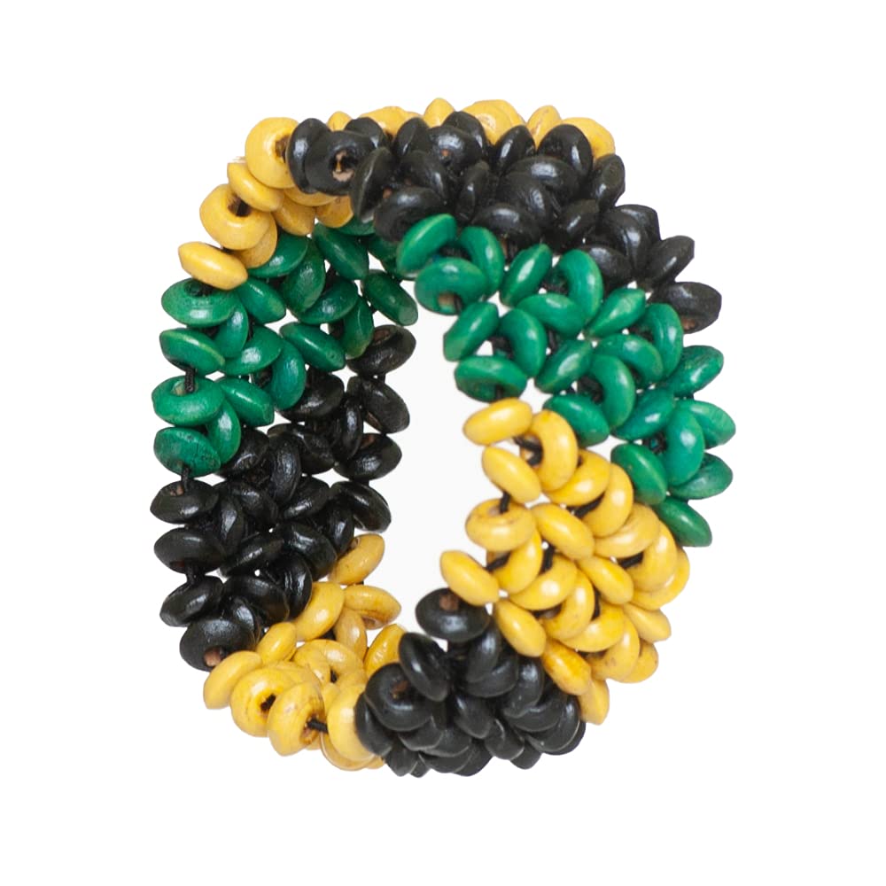 OOtees Patriotic Jamaica Flag Wooden Bead Stretch Bracelet Armband Bangle