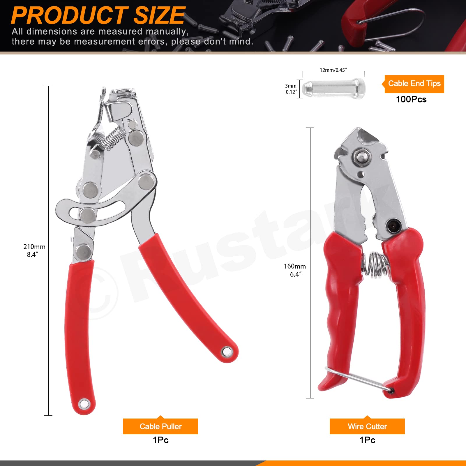 Rustark 102Pcs Bicycle Cable Puller, Bike Cable and Housing Cutter and Bicycle Brake Cable Crimps End Tips Tool Kit for Road Mountain Bicycle Cable Brake Repair