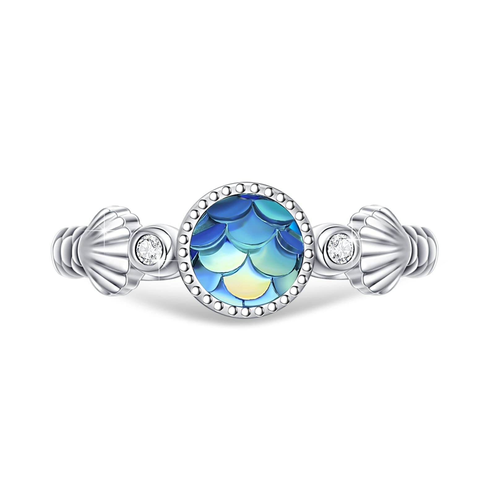 Sea Shell Ring Mermaid Scale Ring 925 Sterling Silver Adjustable Mermaid Rings Seashell Jewelry Gifts for Women