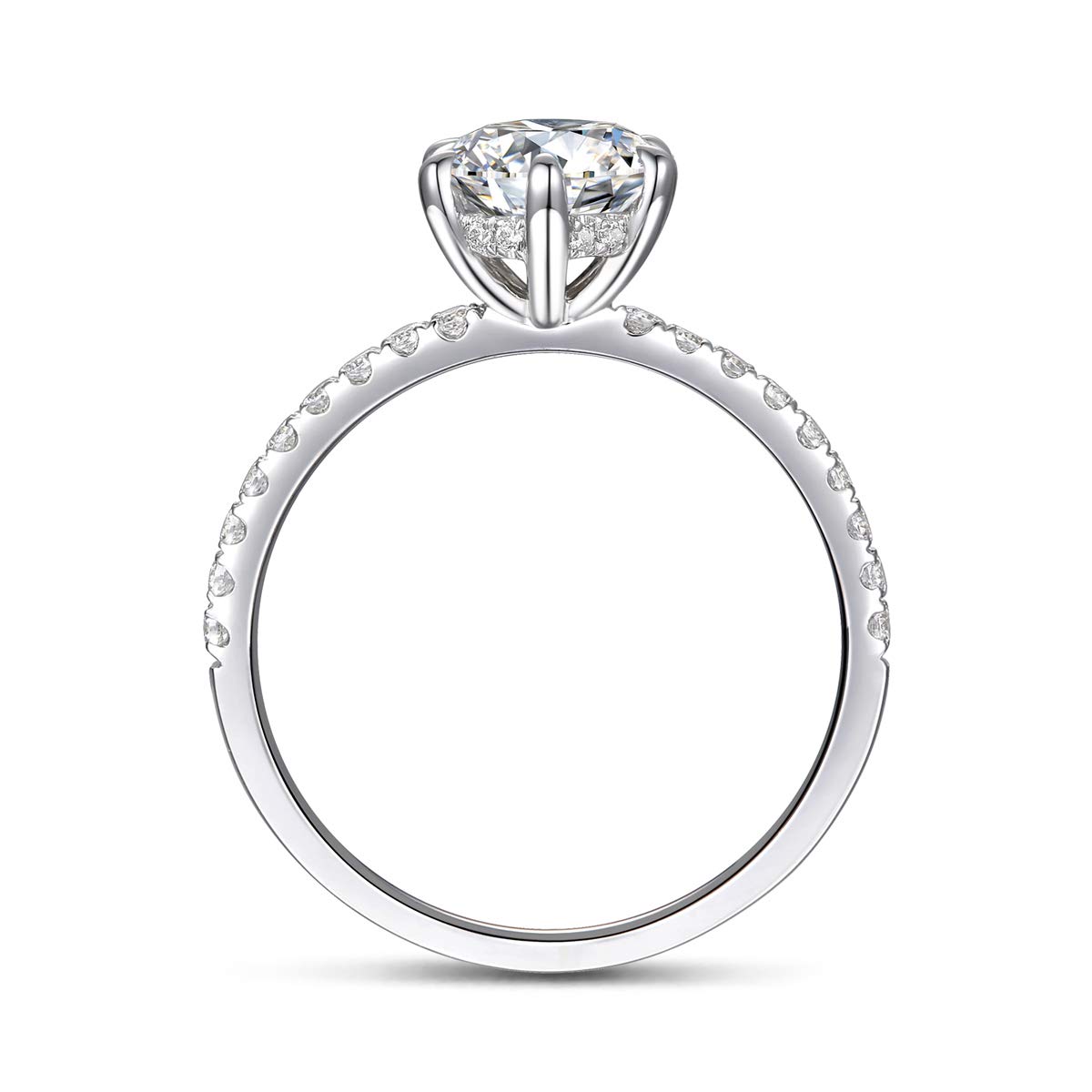 Lamrowfay 14k 6-Prong Halo 6.5mm 1.0 CT Simulated Diamond Engagement Ring with Side Stones Classic Wedding Rings (Yellow-Gold, 8.5)