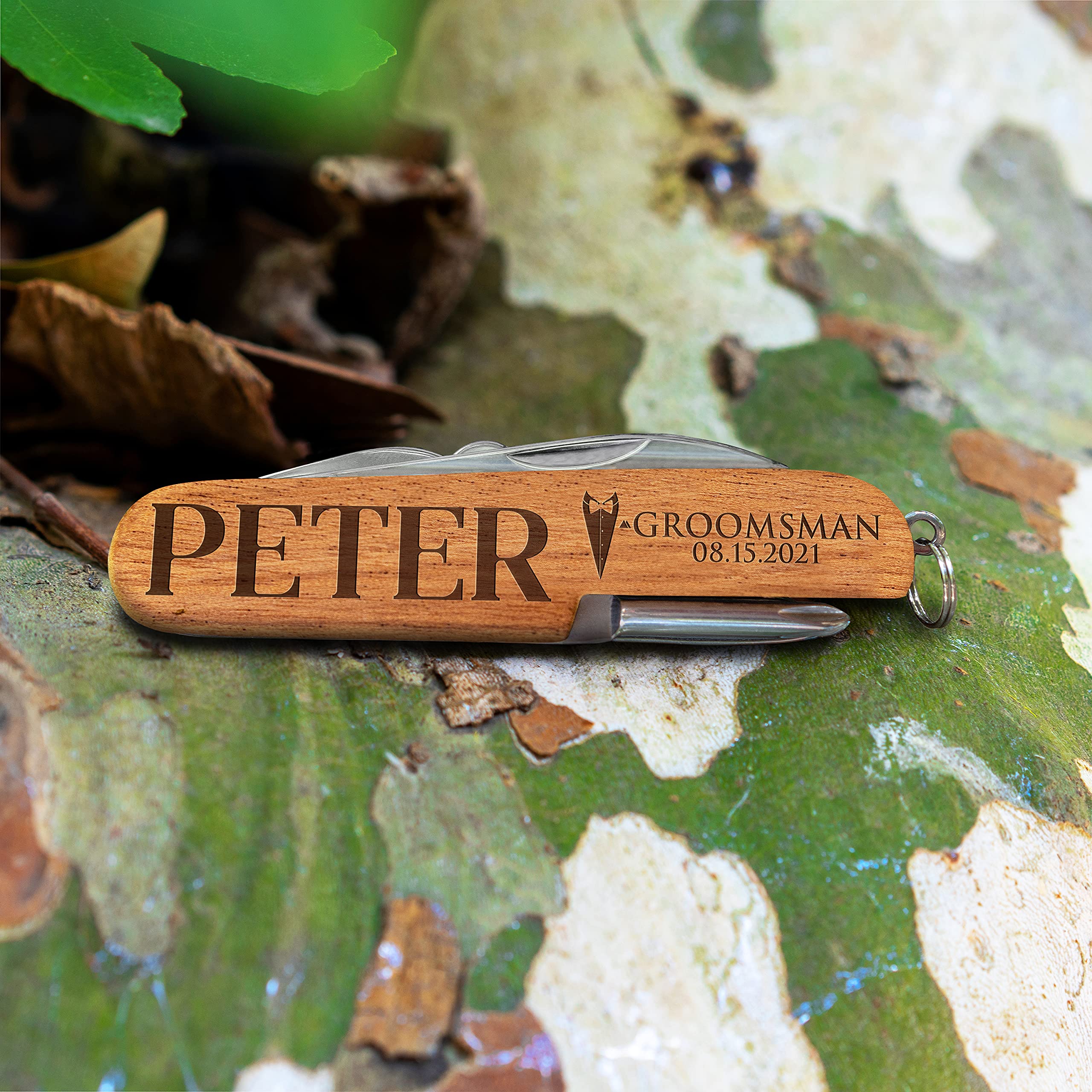 Set of 6 - Personalized Pocket Knife for Groomsmen - 8-Function Multi-Tool Custom Knives - Engraved - Groomsmen Gifts for Wedding, Groomsman Proposal Gifts