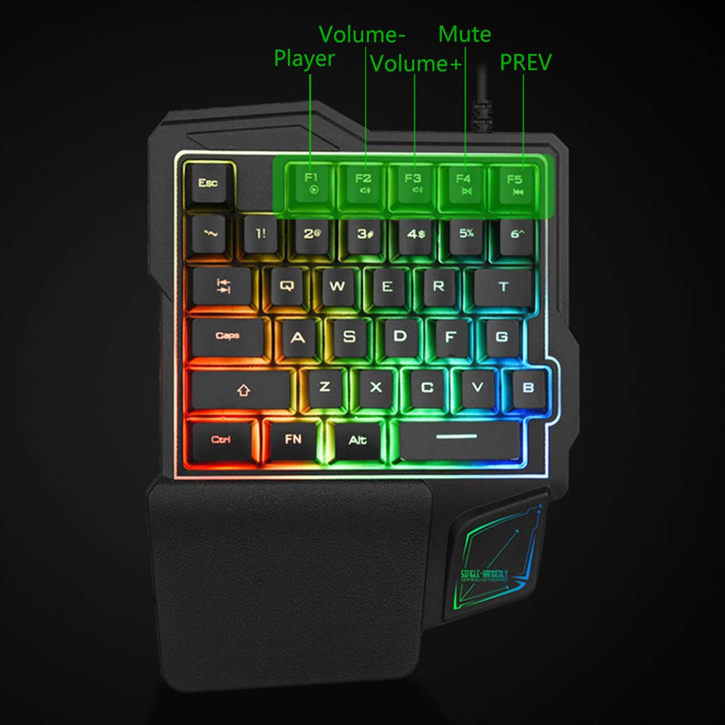 unband K103 Gaming Keyboard One-Handed Mechanical Feeling Keyboard for Laptop Computer Portable Gamer Keyboard Compatible for PUBG Phone