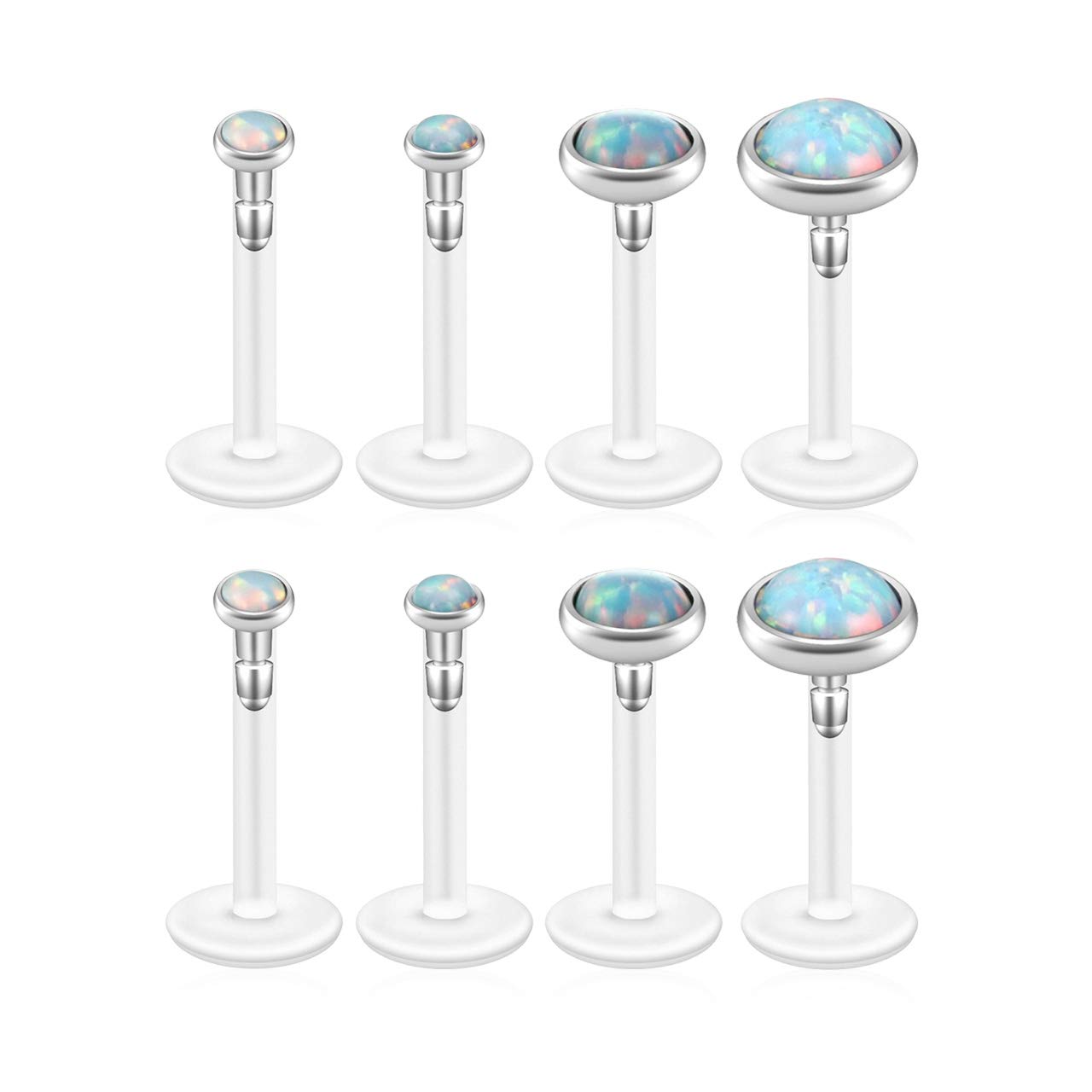 Jovivi 8pcs 2-5mm Created-Opal Labret Monroe Lip Rings Tragus Helix Earring Studs Piercing Jewelry 16G 5/16" 8mm