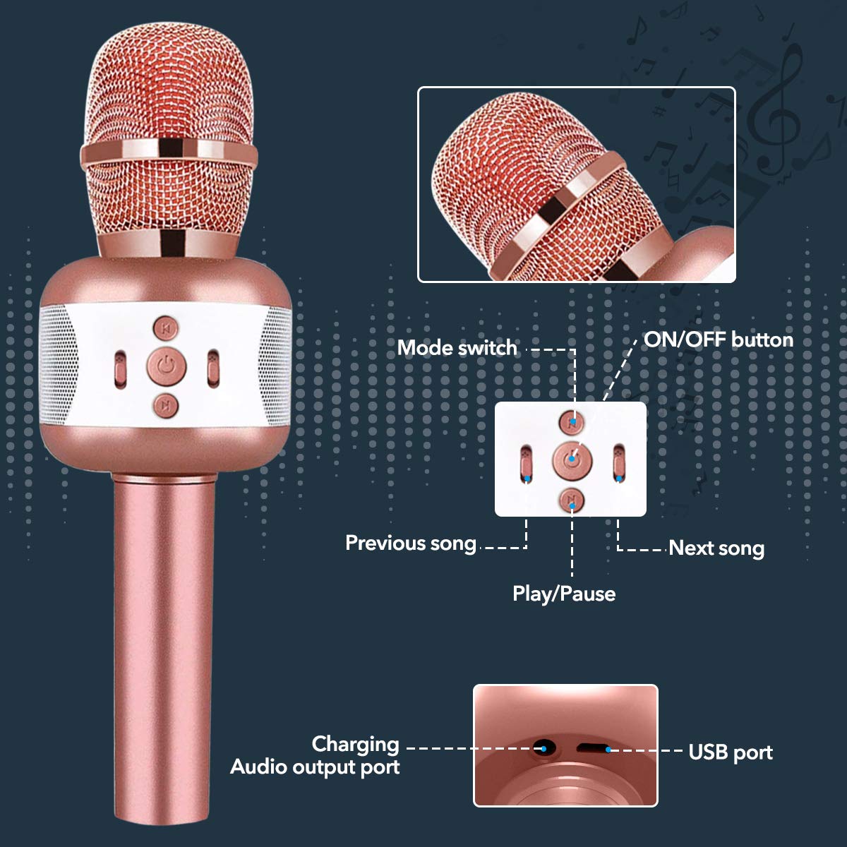 LEERON Upgraded Karaoke Bluetooth Microphone, Kids Microphone Adults Wireless Microphone Speaker, Portable Rechargeable Bluetooth Mic for Partys, Home KTV, Outdoor Activities