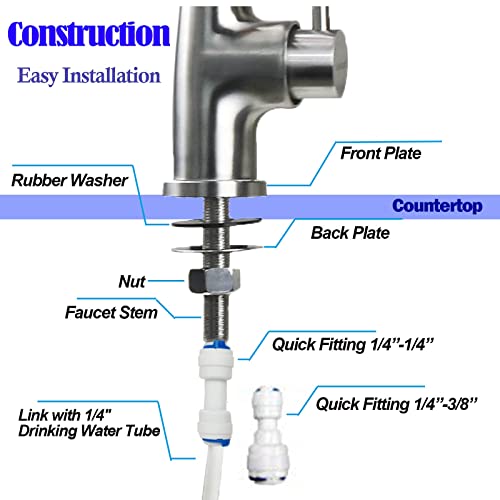 Water Filter Faucet, Fits Most Reverse Osmosis Water Filtration System, Kitchen Bar Sink Purifier Drinking Water Faucet, Stainless Steel,Lead-Free, Brushed, Single Handle