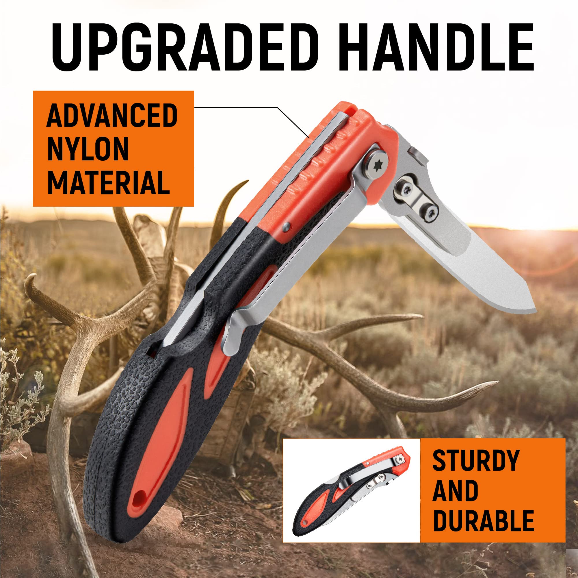 Lancergear Hunting Knife Skinning Knife Pocket Foldable with 15 Extra Replaceable Sharp Blades, Safe and Fast Disassembly in 1 Second with Single Hand for Outdoor Hunting Survival Camping