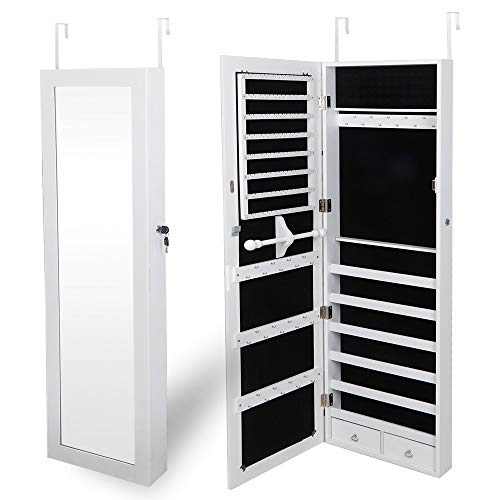 Large Jewelry Cabinet Armoire Storage Box Velvet Inner W/ Mirror, Two Drawer