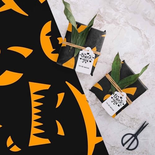 InterestPrint Halloween Orange Smilies Gift Wrapping Paper Roll for Christmas Decorations Them Party Decor, DIY 3 Pieces