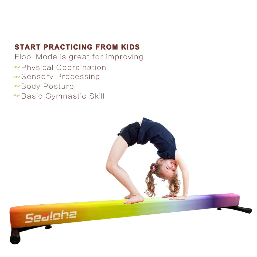 Sealoha 8ft Adjustable&Foldable Balance Beam,High-Low Floor Beam Suede Gymnastics Equipment,No Tool Require,Gymnastics Beam for Training,Physical Therapy and Professional HomeTraining (Rainbow)