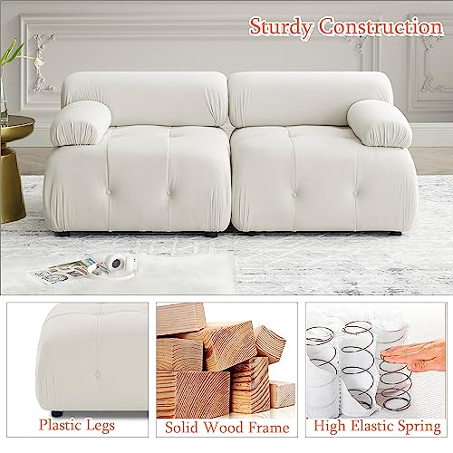 Tmsan Modular Sectional Sofa, 93" Velvet Sectional Couches for Living Room, Modern L-Shaped Sofa Deep Seat Cloud Couch DIY Combination Reversible Chaise for Bedroom Apartment Office (Beige Velvet)