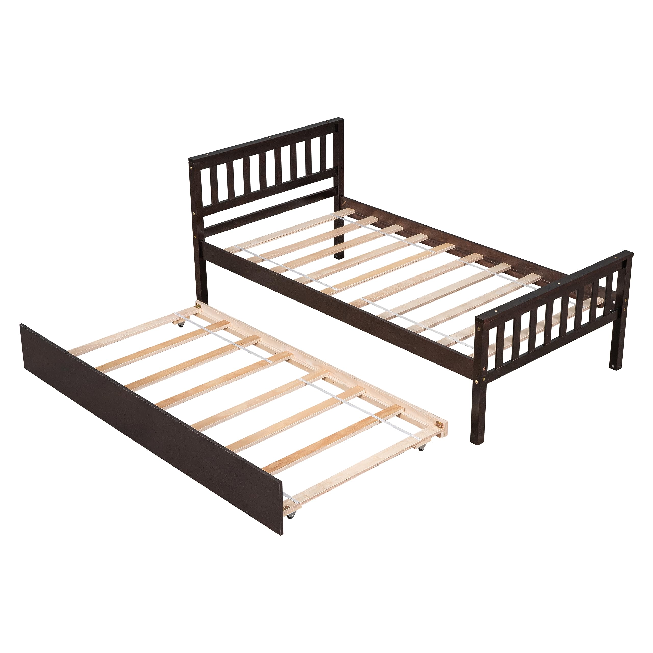 Lifeand Twin Bed with Trundle, Platform Bed Frame with Headboard and Footboard, for Bedroom Small Living Space,No Box Spring Needed,Espresso