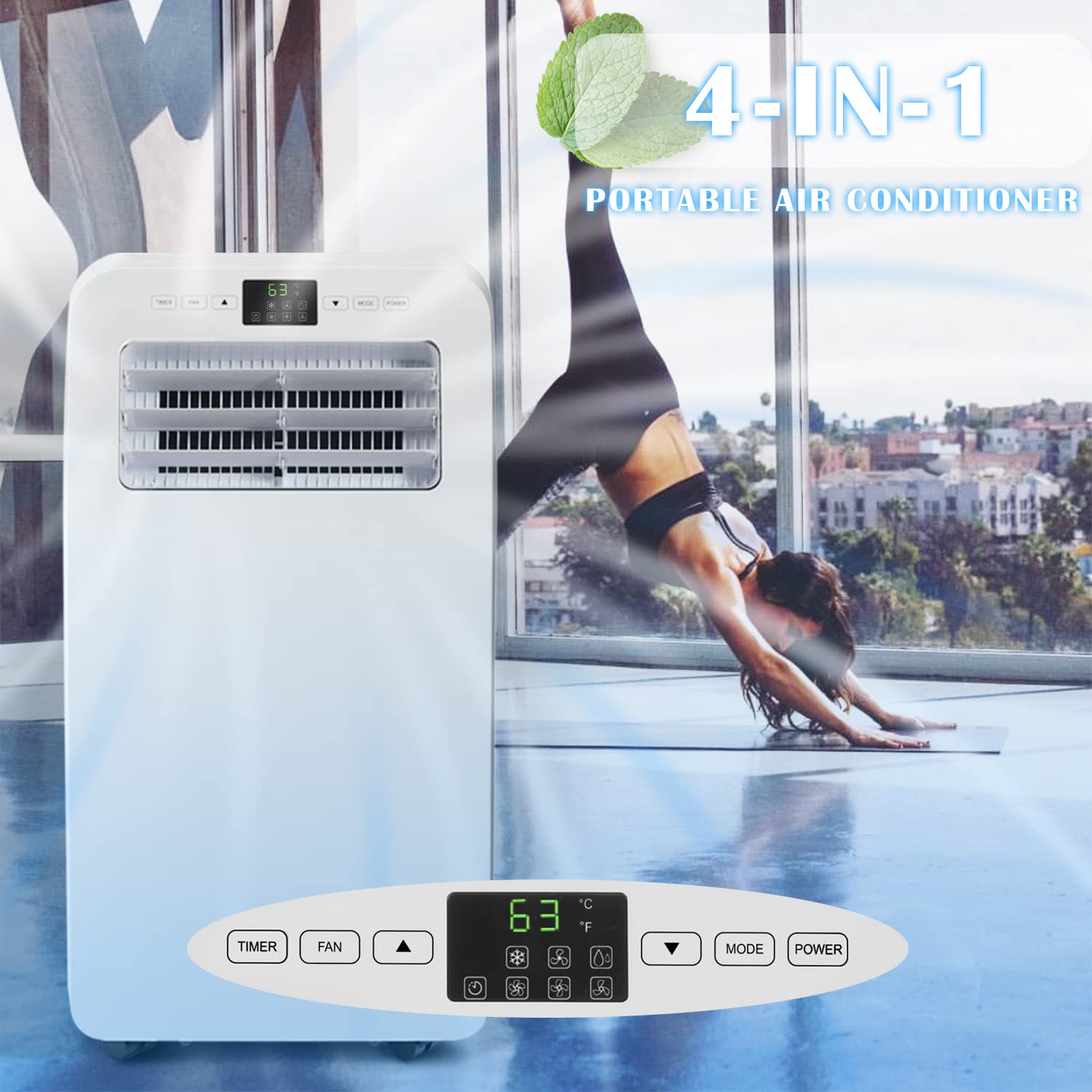 Rotihom 12000BTU Portable Air Conditioner, Home AC Unit with Remote Control, 3-in-1 Portable AC Unit with Quiet Operation, Dehumidifier Function, Built-in Fan Modes, Cooling
